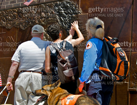 Blind man touching FDNY 9/11 Memorial, Ground Zero, NYC (458461747 ...