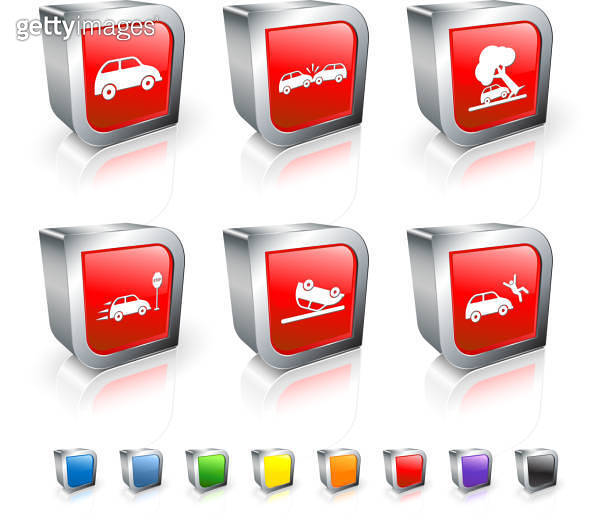 Drunk Driving Accident 3D vector icon set with Metal Rim (161836191 ...
