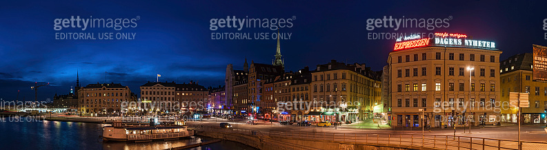 Stockholm Gamla Stan waterfront bars illuminated panorama 이미지 ...