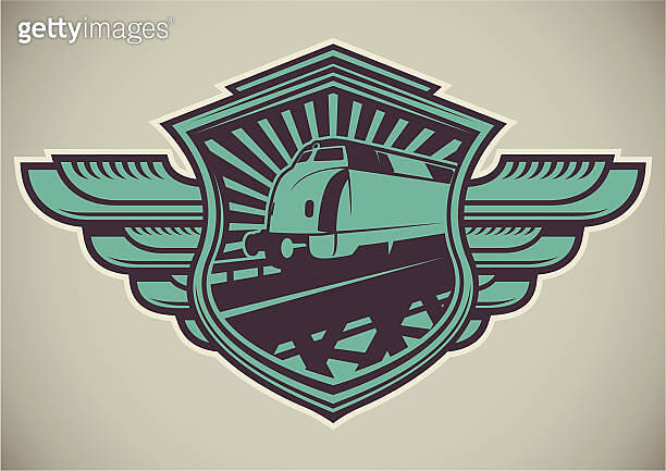 Retro crest with locomotive. (149722696) 일러스트, 무료 일러스트 - 게티이미지뱅크