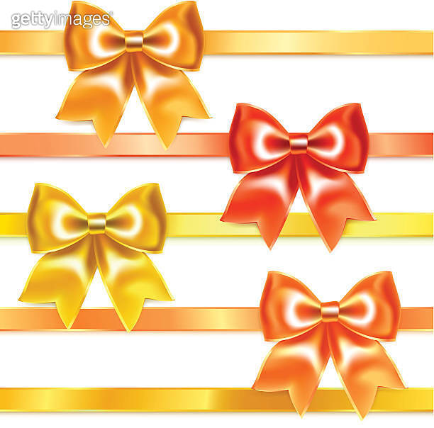 Golden and bronze bows of silk ribbon 이미지 (156727895) - 게티이미지뱅크