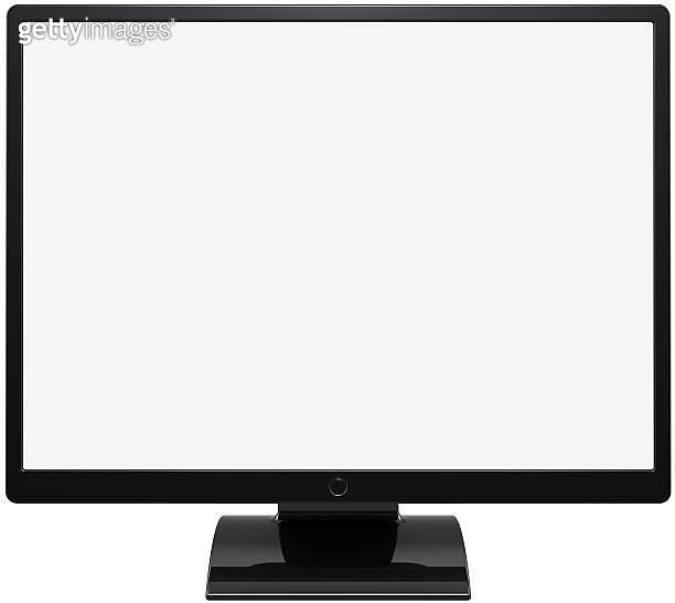 Computer monitor black with blank white screen (138180535) - 게티이미지뱅크