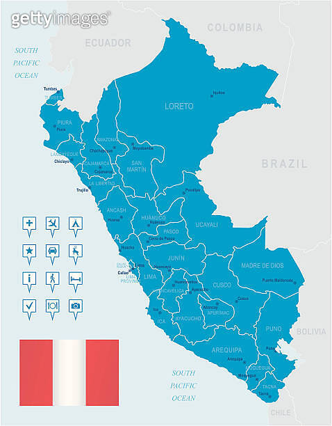Map of Peru - states, cities, flag and navigation icons (165908970 ...