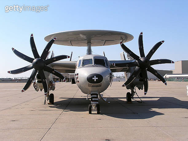 An E-2C+ Hawkeye sits on the flight line on board Naval Station Norfolk ...