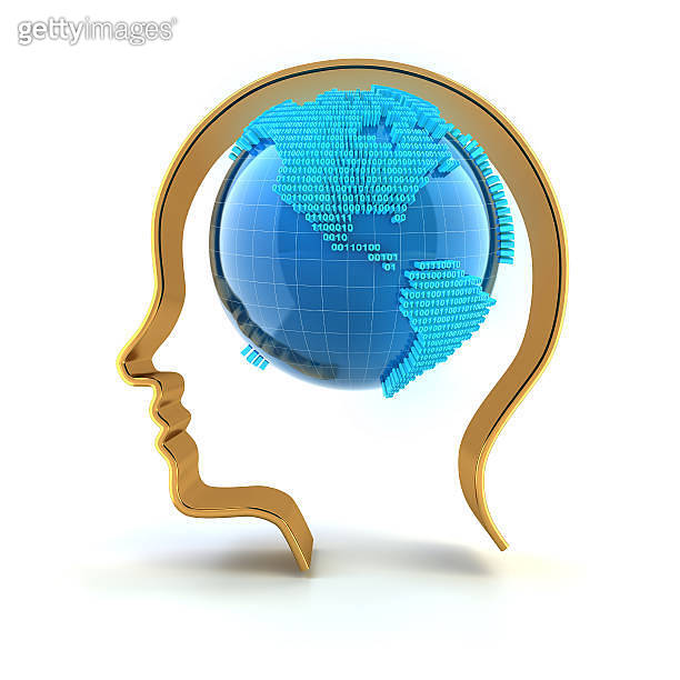 Human head with globe formed by binary code 이미지 (174105568) - 게티이미지뱅크