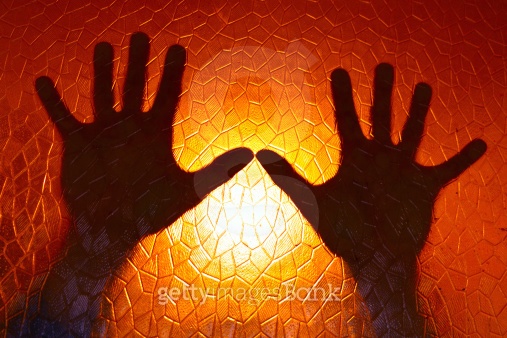 Hands Silhouette on Fire Orange Color Background stained glass 이미지 ...