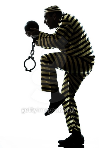 man prisoner criminal with chain ball escaping silhouette (453403119 ...