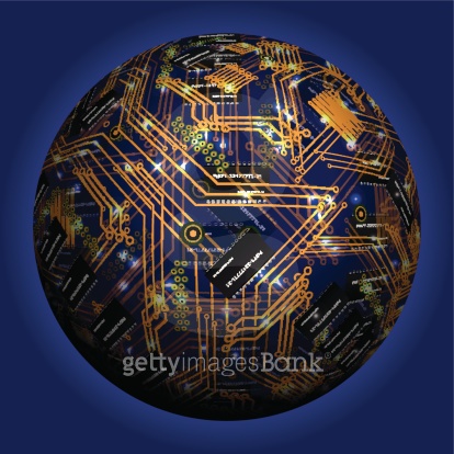 Abstract hollow sphere, chip, microcircuit (180443229) - 게티이미지뱅크