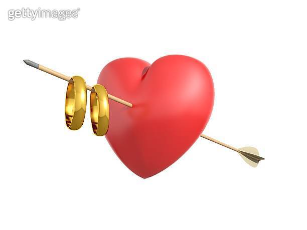 Render of a smitten heart with wedding rings 이미지 (178105574) - 게티이미지뱅크