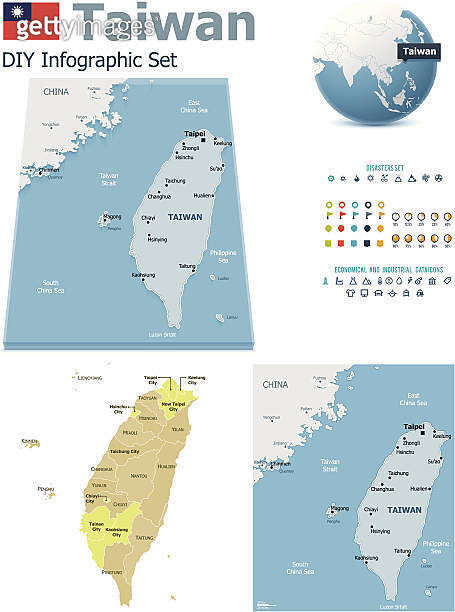 Taiwan maps with markers 이미지 (186933361) - 게티이미지뱅크