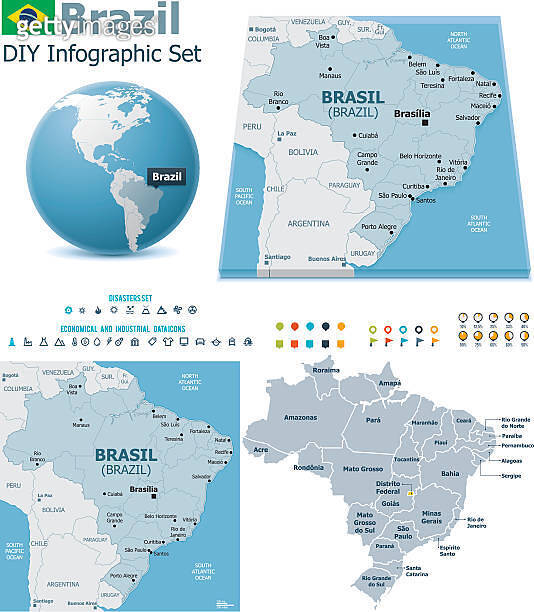 Federative Republic of Brazil maps with markers 이미지 (472347873) - 게티이미지뱅크