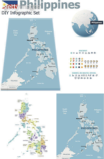 Philippines maps with markers 이미지 (183112158) - 게티이미지뱅크