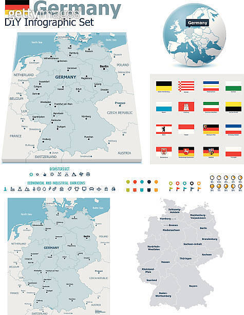 Federal Republic of Germany maps with markers 이미지 (176589662) - 게티이미지뱅크