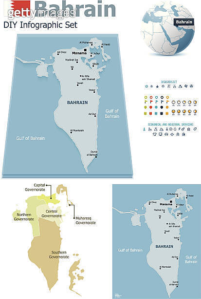 Bahrain maps with markers 이미지 (188021065) - 게티이미지뱅크