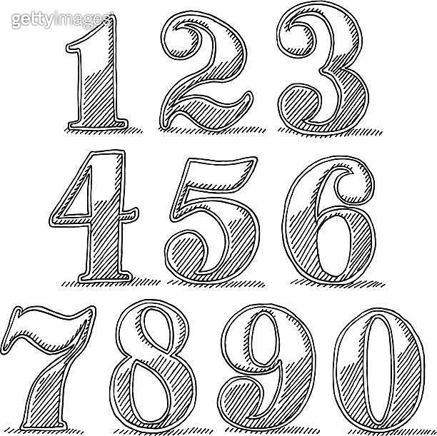 Vintage Style Numbers Drawing 이미지 (450988949) - 게티이미지뱅크