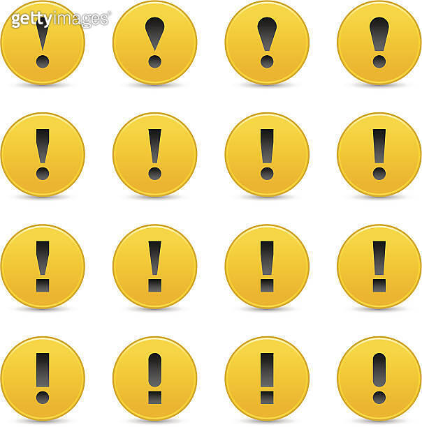 Yellow warning icon exclamation mark sign circle button (452733121 ...
