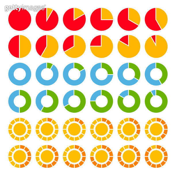 Set of brightly colored pie charts. 이미지 (186629708) - 게티이미지뱅크