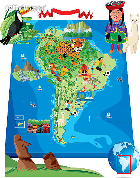 South America Cartoon Map 이미지 (483228681) - 게티이미지뱅크
