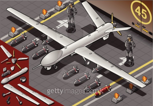 Isometric Drone Airplane Landed with Bombs in Front View (452148213 ...