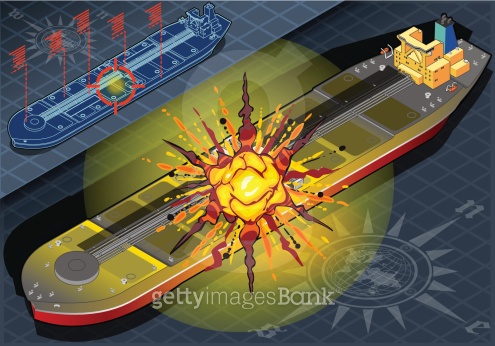 Isometric Ship Tanker Hit by Explosion in Front View (174318973) 일러스트 ...