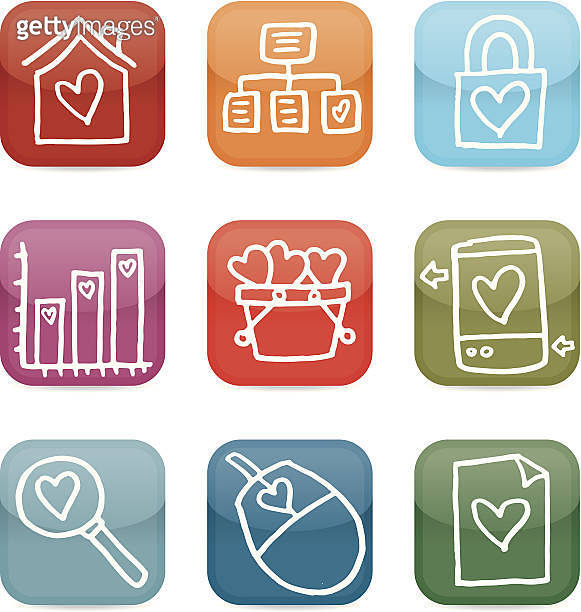 Love the internet shiny block icon set 이미지 (453821105) - 게티이미지뱅크