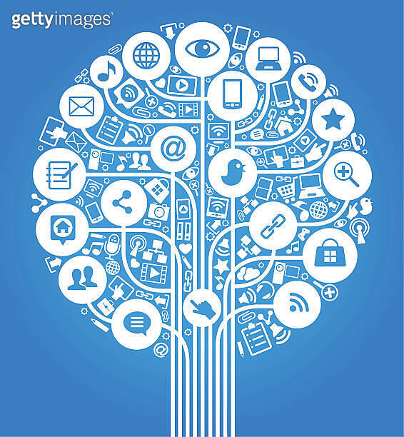 vector network tree with social media icons (166200651) - 게티이미지뱅크