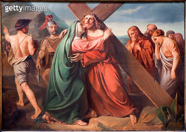 Brussels - Jesus under cross and mother Mary. 이미지 (174970962) - 게티이미지뱅크