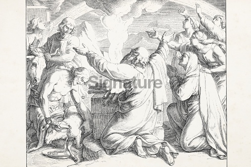 Noah builds an altar and offers a sacrifice after flood (176933502 ...