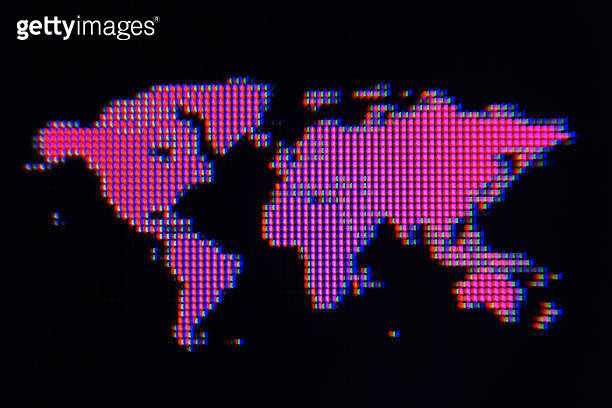 Pink Pixel World Map on Black Background 이미지 (187332909) - 게티이미지뱅크
