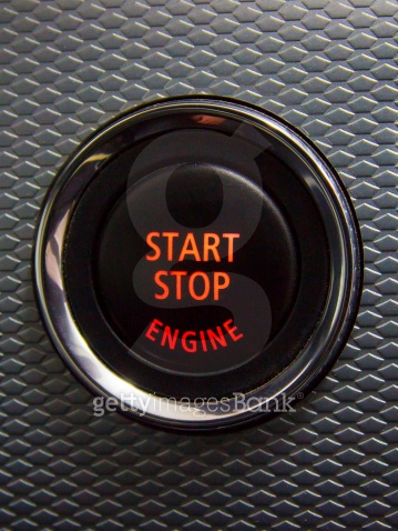 Illuminated Start Stop engine button in a sport car 이미지 (451987907 ...
