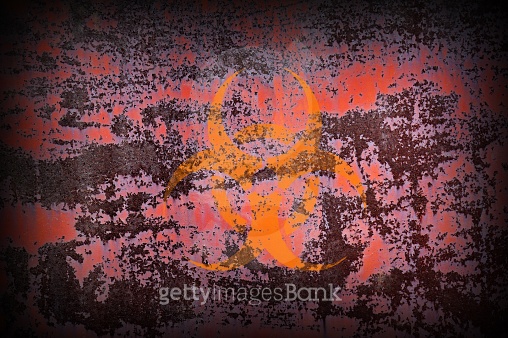 Biohazard Symbol on Old Rusty Metal Surface. 이미지 (521777635) - 게티이미지뱅크