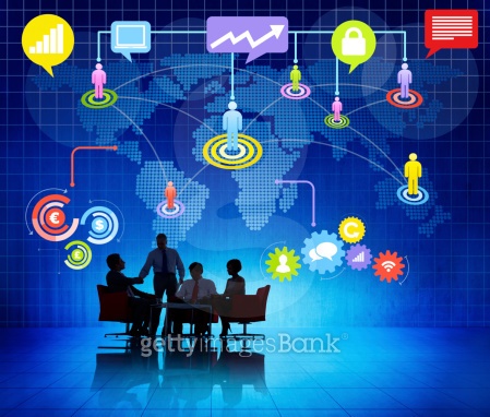 Silhouettes of Business Team Meeting with Global Networking Themed ...