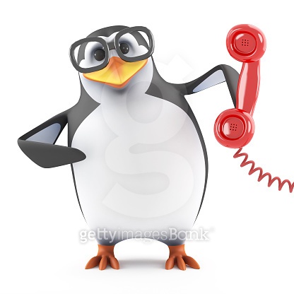 3d Academic penguin holding a red telephone handset 이미지 (521757693 ...