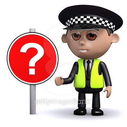 3d Police officer with question mark road sign (522278843) - 게티이미지뱅크