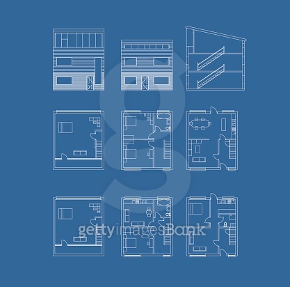Floor plans and Elevations for modern houses in Blue print 이미지 ...