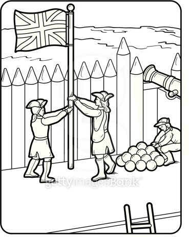 Vector Coloring Book Page, Cannon, Flag (479387193) - 게티이미지뱅크