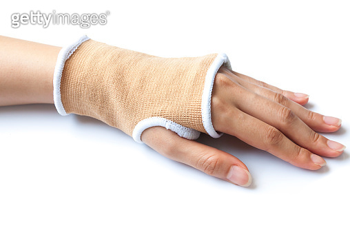 Close-up hand splint for broken bone treatment isolated on white 이미지 ...