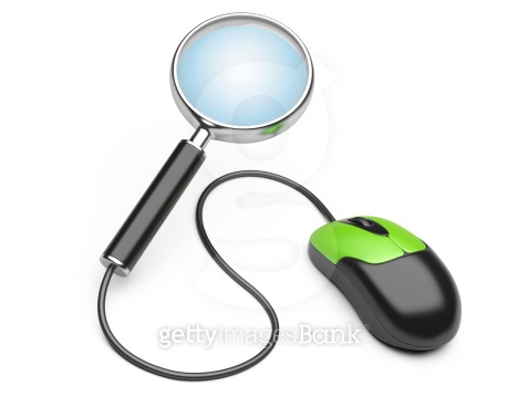 magnifying glass connected to a computer mouse (480410907) - 게티이미지뱅크