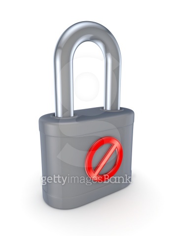 Stop symbol on a grey lock. (466018861) - 게티이미지뱅크