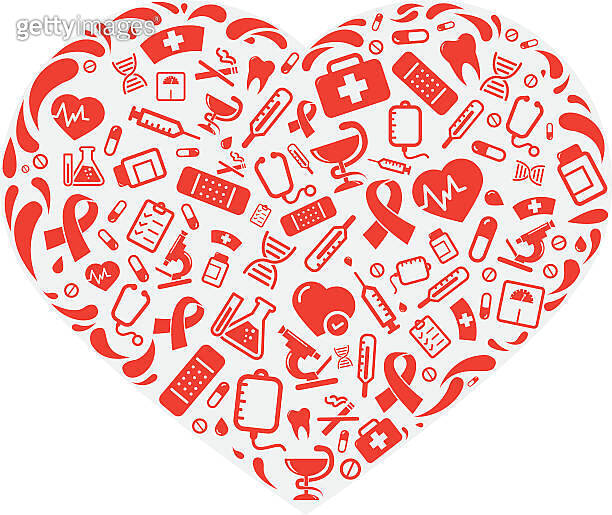 Red heart shape with medical icons 이미지 (496996453) - 게티이미지뱅크
