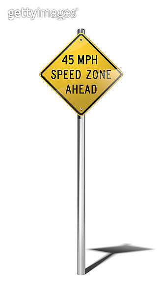 Speed zone ahead warning sign (USA) with clipping path (464221759) - 게티 ...