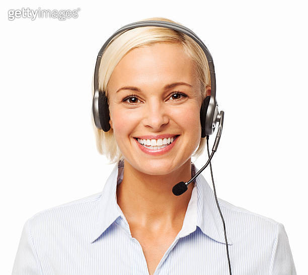 Happy Female Call Center Representative Wearing Headset 이미지 (495544473 ...
