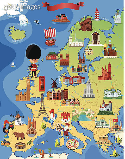 Europe Cartoon map 이미지 (517255121) - 게티이미지뱅크