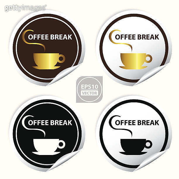 Circle Coffee Break Stickers, Signs, Symbols, Labels, Icons. 이미지 ...