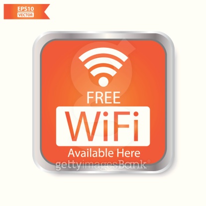 Free wifi available here sign with orange square isolated. 이미지 ...