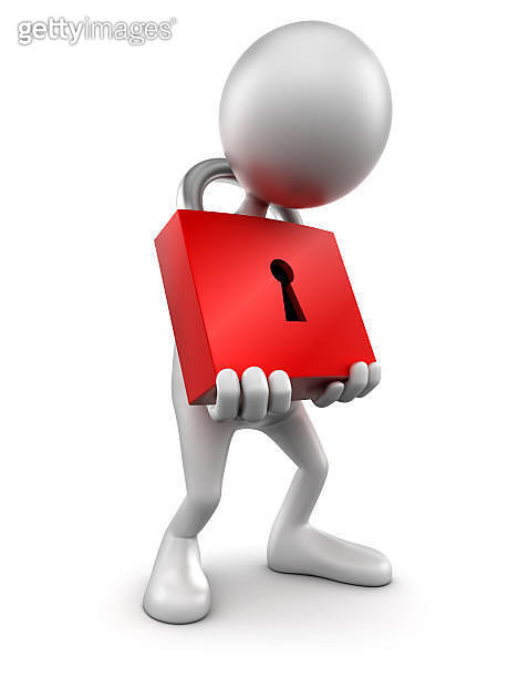 Security concept: 3d Man with lock, isolated / clipping path (494959069 ...
