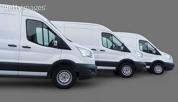Three white delivery vans on gray background 이미지 (523146461) - 게티이미지뱅크
