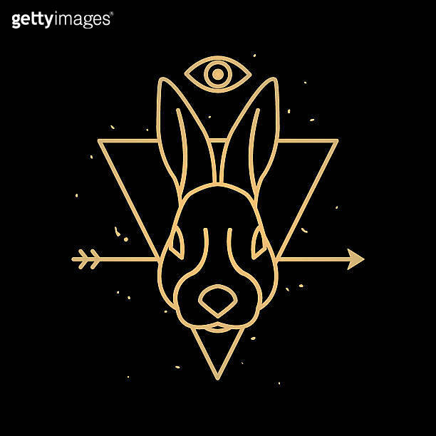 Head of rabbit in triangle. Outline emblem and badge (519938013) - 게티이미지뱅크