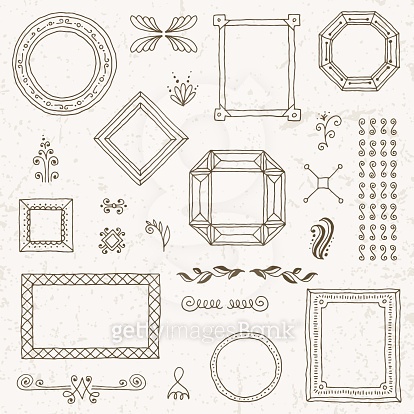 Vintage hand drawn frames collection set. Vector illustration. 이미지 (518734997) - 게티이미지뱅크