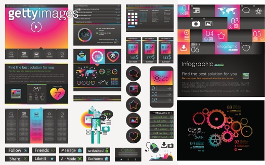 UI flat design web elements and layouts with infographics (518676305 ...